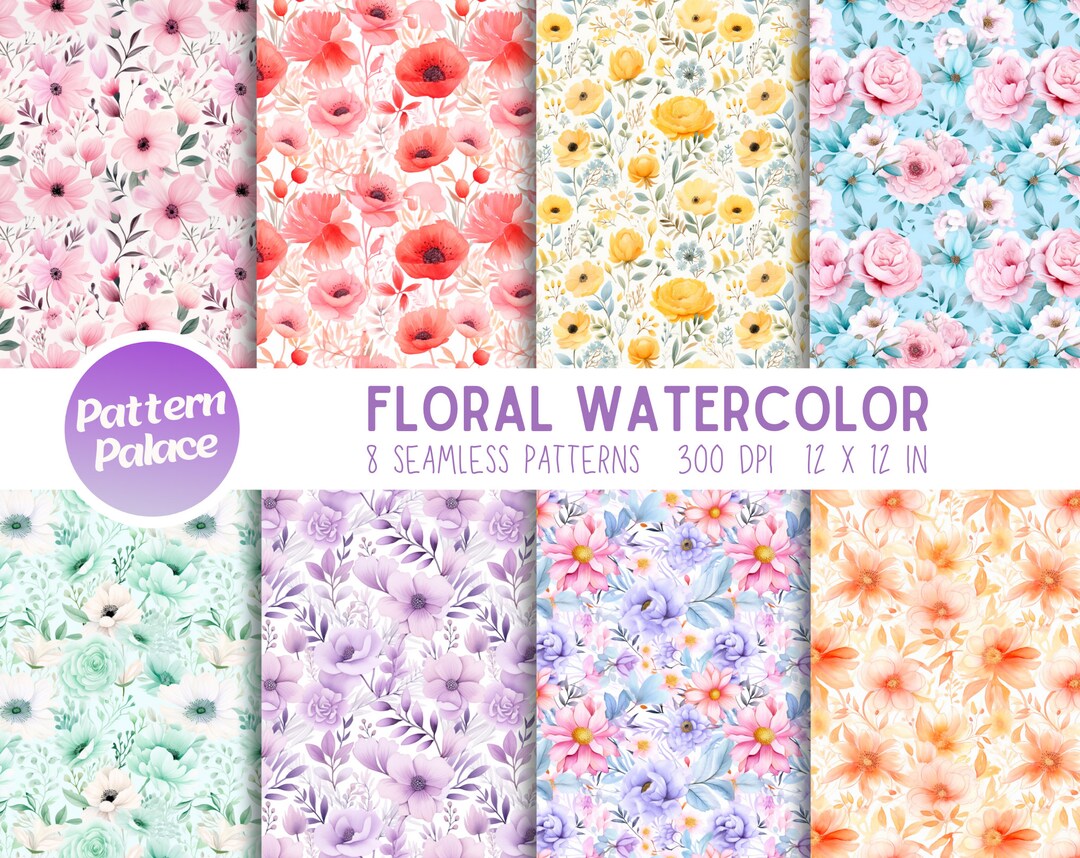 Floral Watercolor Digital Paper, Seamless Pattern, Pastel Digital Paper ...
