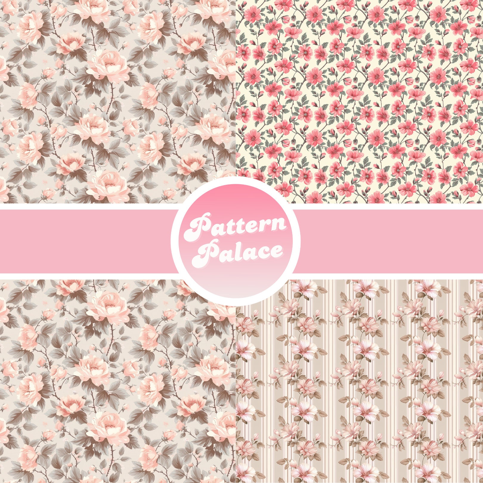 Pink Vintage Flowers Digital Paper, Seamless Pattern, Floral Digital ...