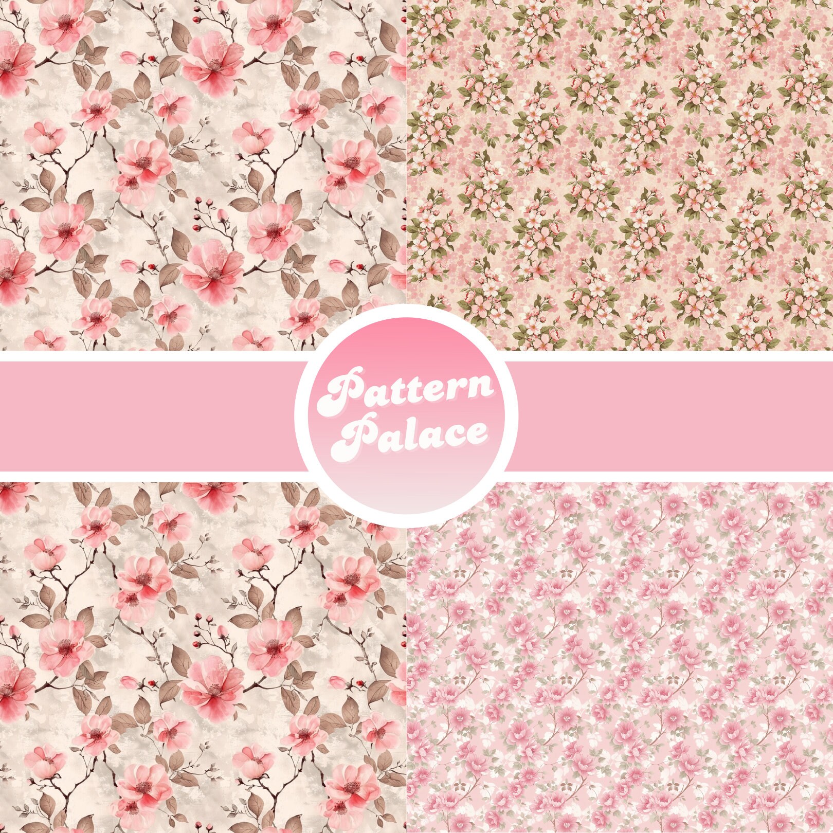 Pink Vintage Flowers Digital Paper, Seamless Pattern, Floral Digital ...