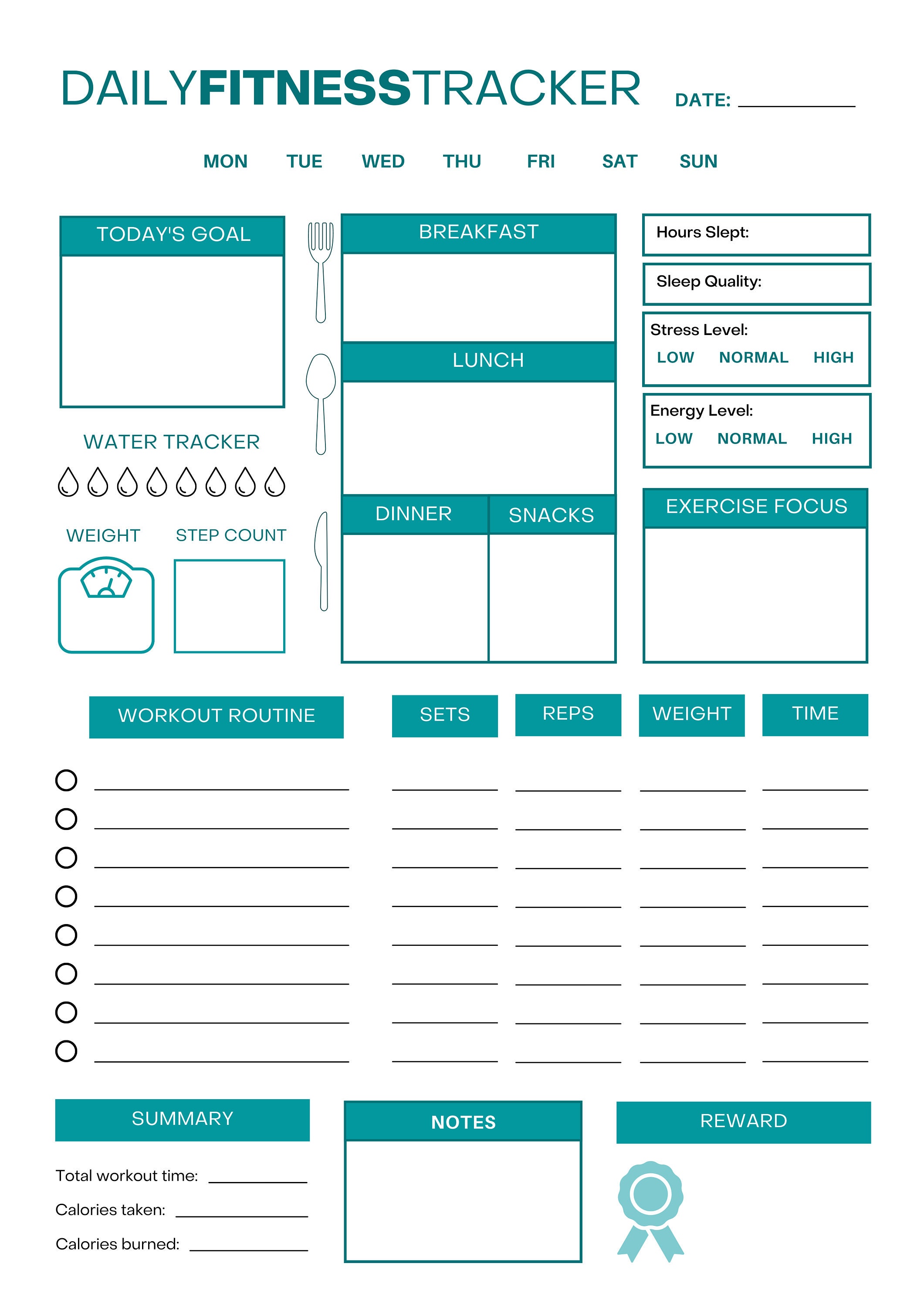 Daily Workout Tracker, Daily Exercise, Fitness Journal, Workout Planner ...