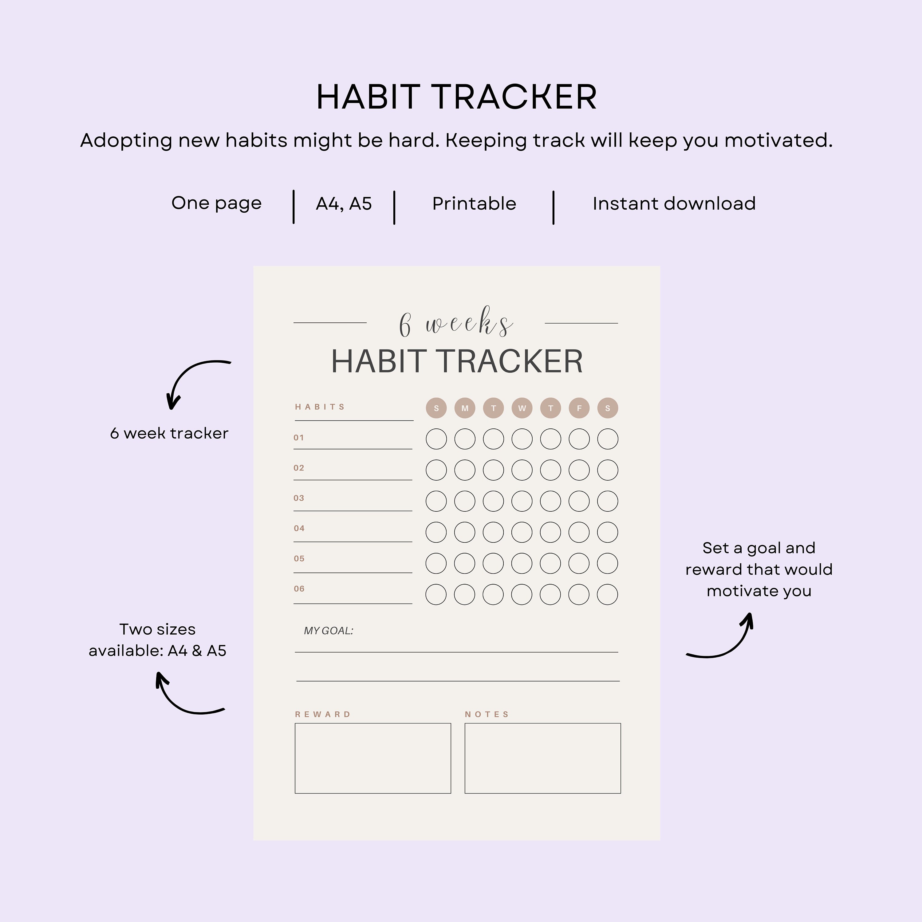 6 Week Habit Tracker Printable, Habit Tracker, Planner, Routine Tracker ...