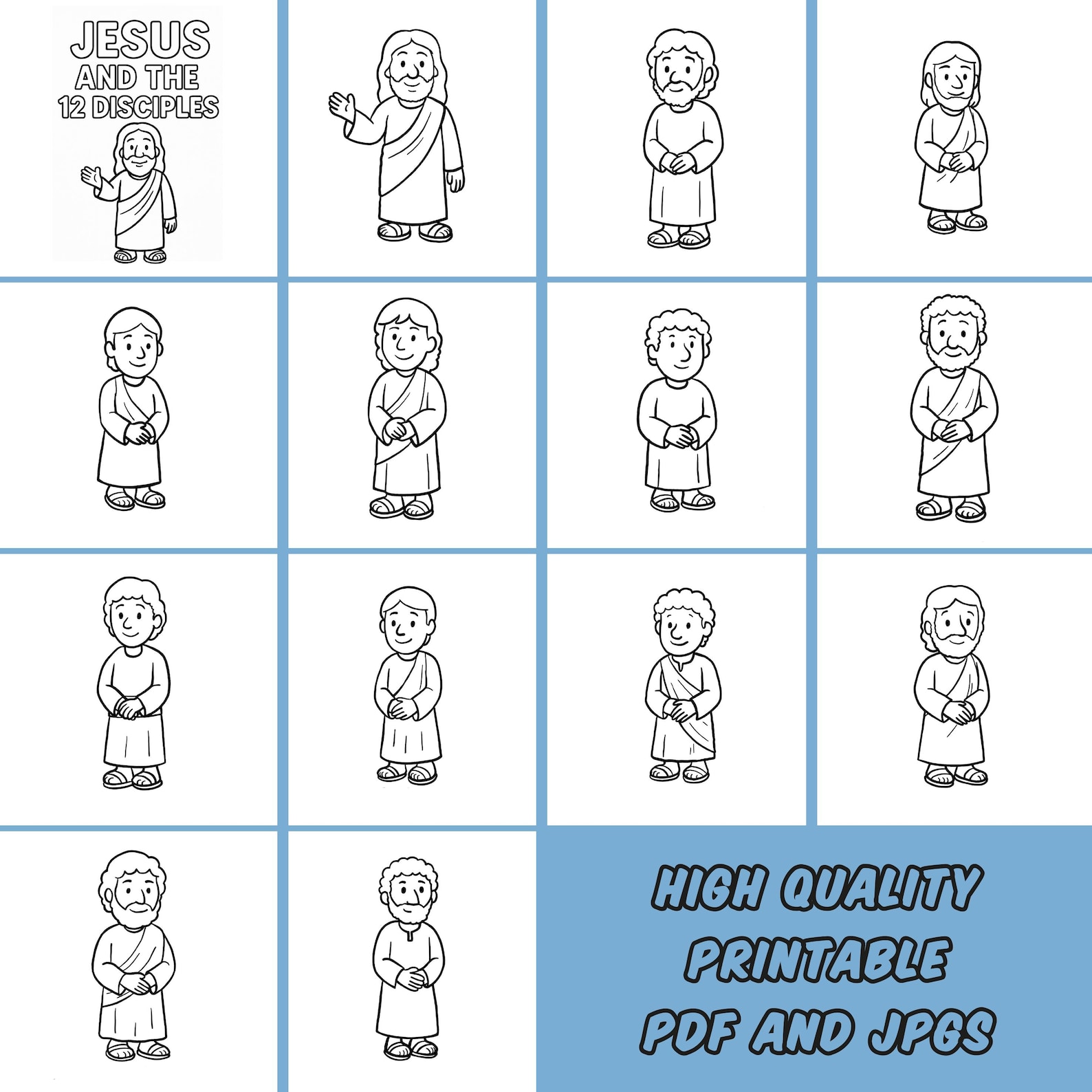 Jesus and 12 Disciples Coloring Pages Printable PDF for Kids Christian ...