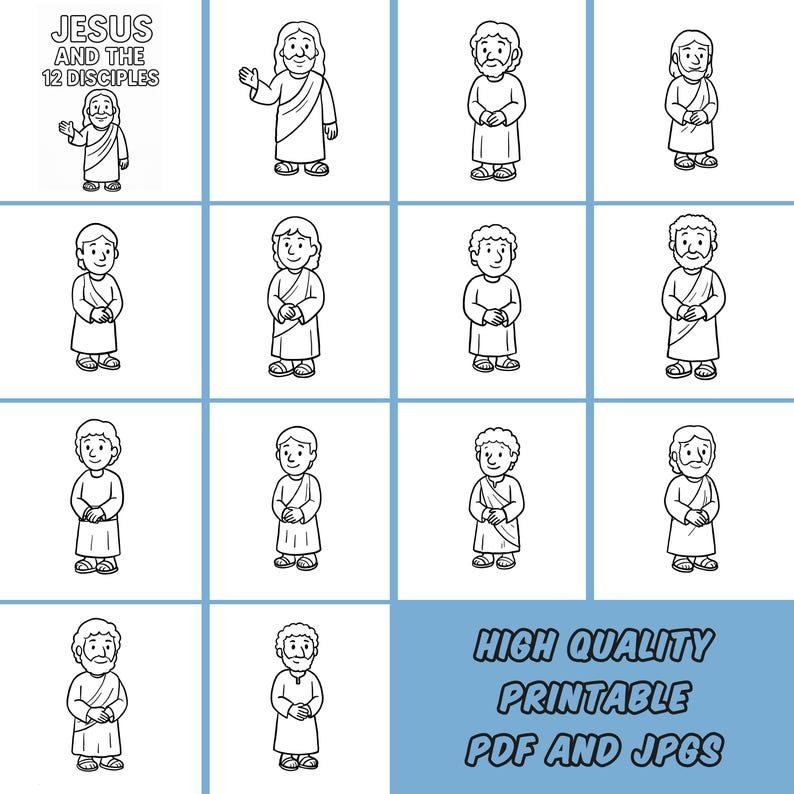 Jesus and 12 Disciples Coloring Pages Printable PDF for Kids Christian ...