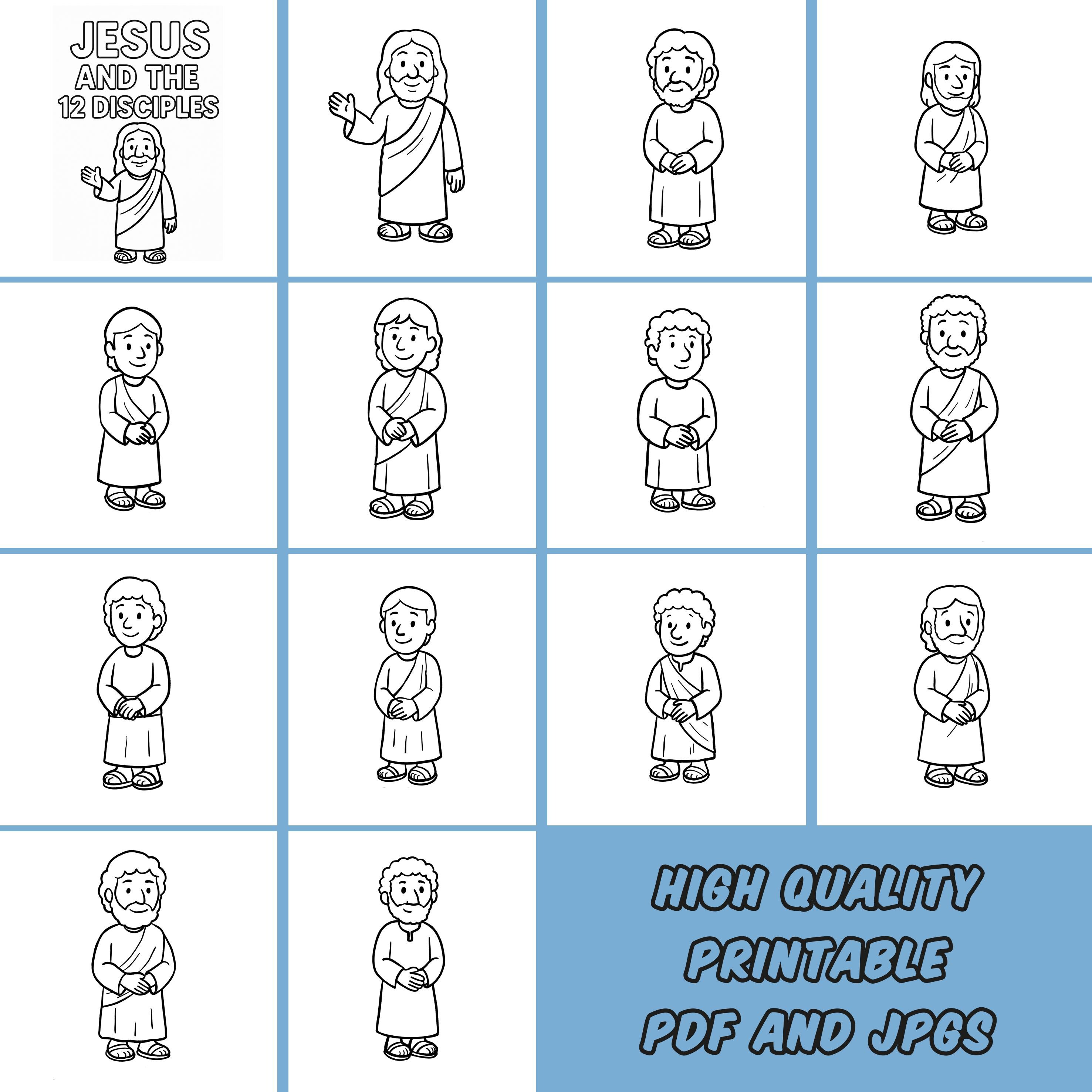 Jesus and 12 Disciples Coloring Pages Printable PDF for Kids Christian ...