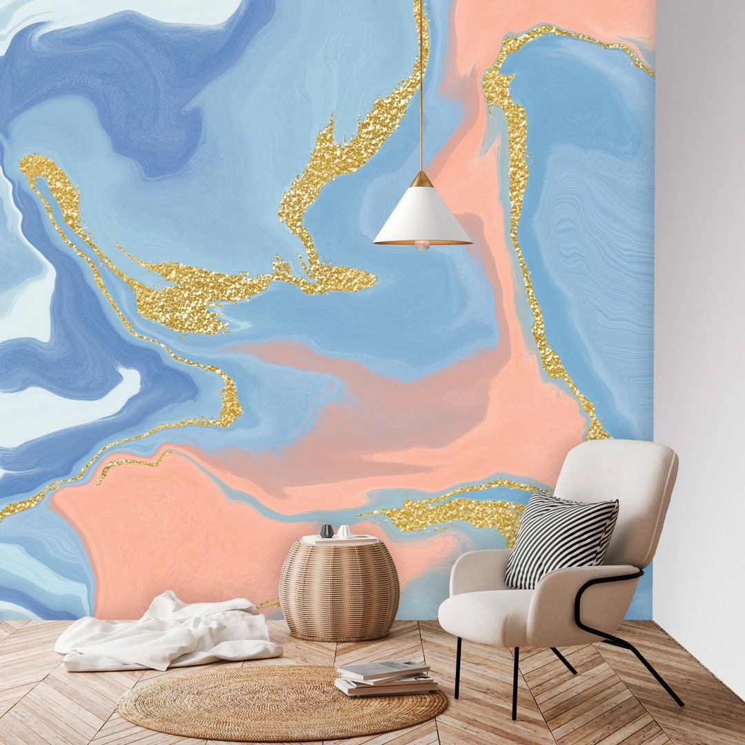 Blue Alcohol Inks Glitter Wall Mural | Temporary Wallpaper | Marble ...