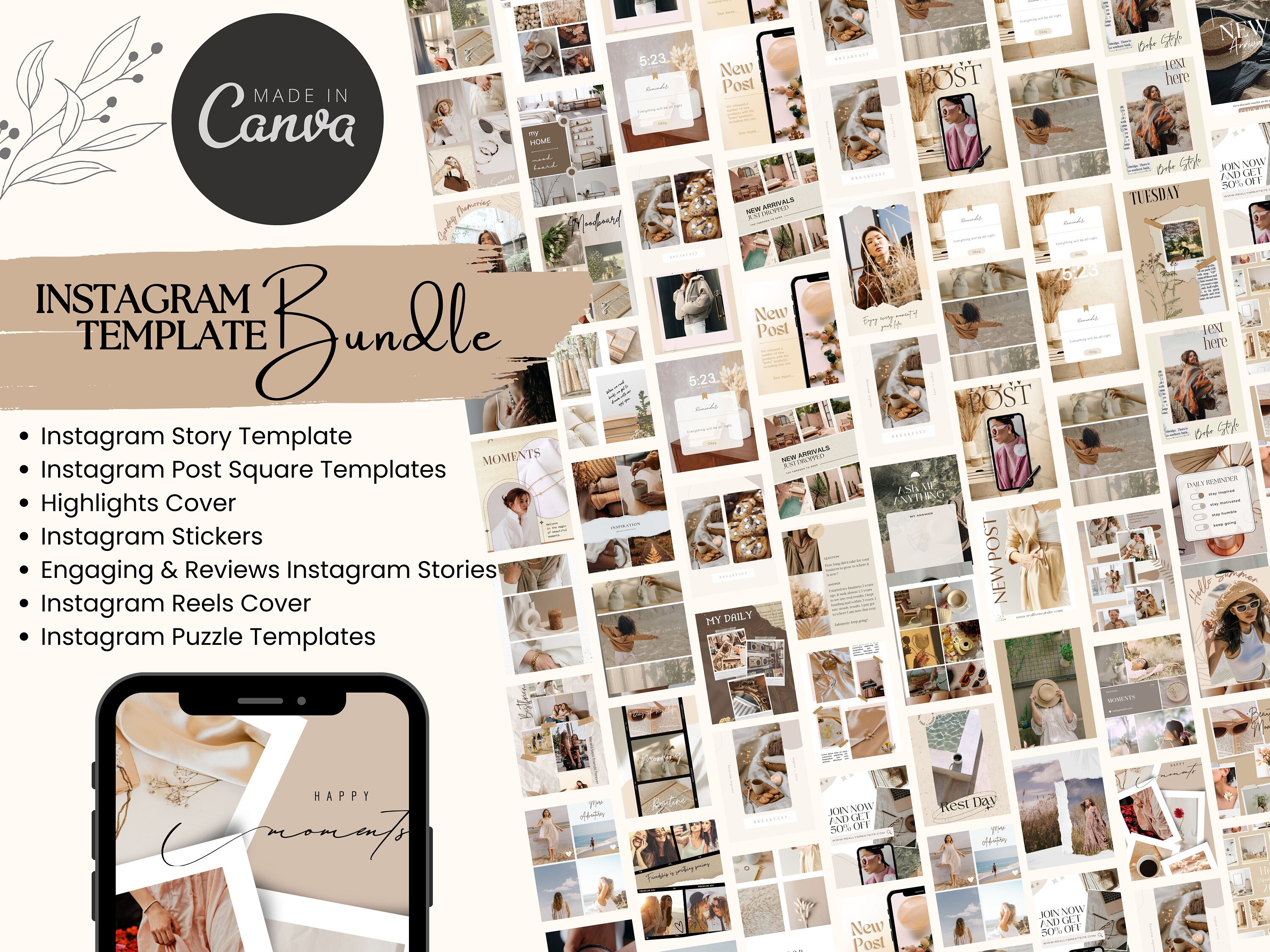 Boho Instagram Template Canva Instagram Template Bundle Boho - Etsy