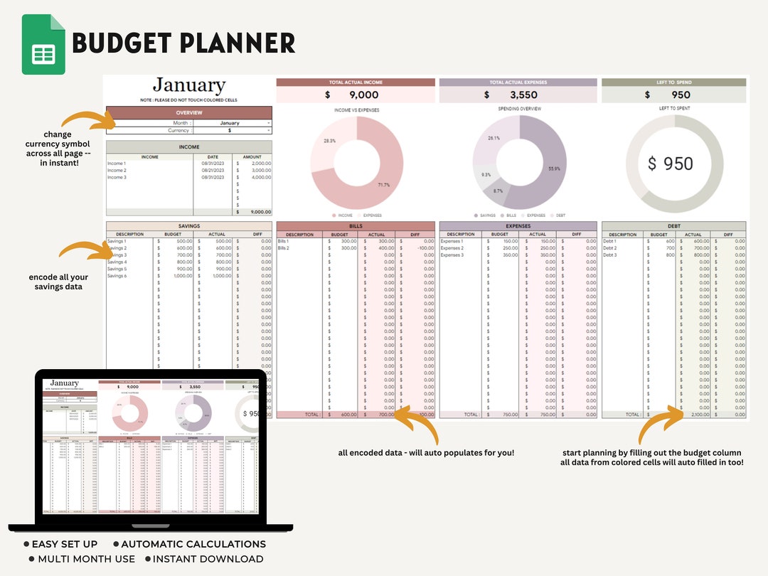 Monthly Budget Spreadsheet Minimalist Spreadsheet Personal - Etsy