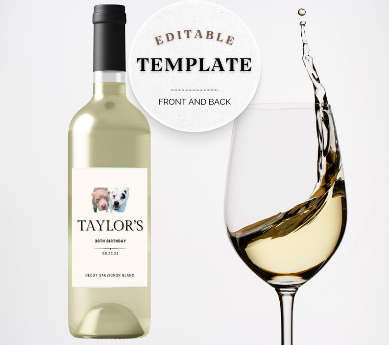 Personalized Wine Label Template Custom Photo DIY Editable Label for ...