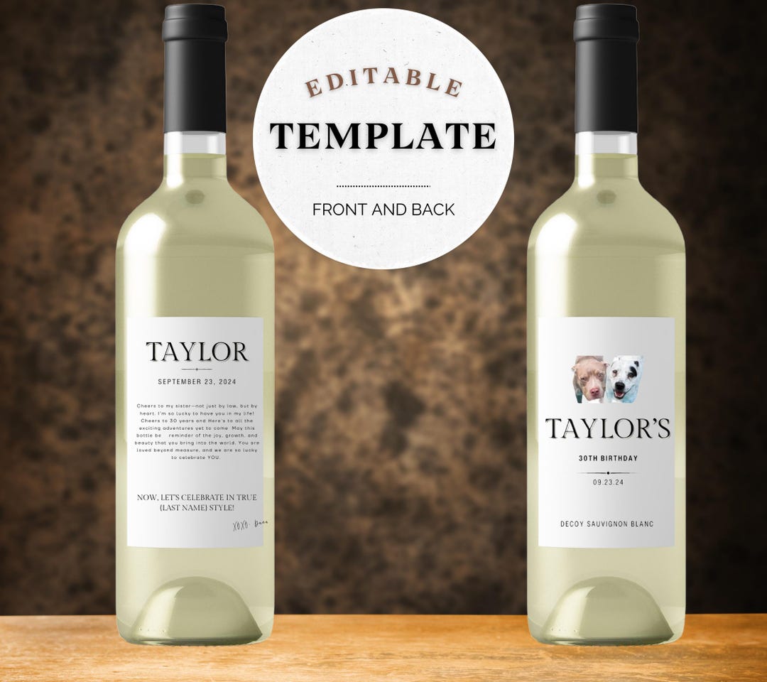 Personalized Wine Label Template Custom Photo DIY Editable Label for ...