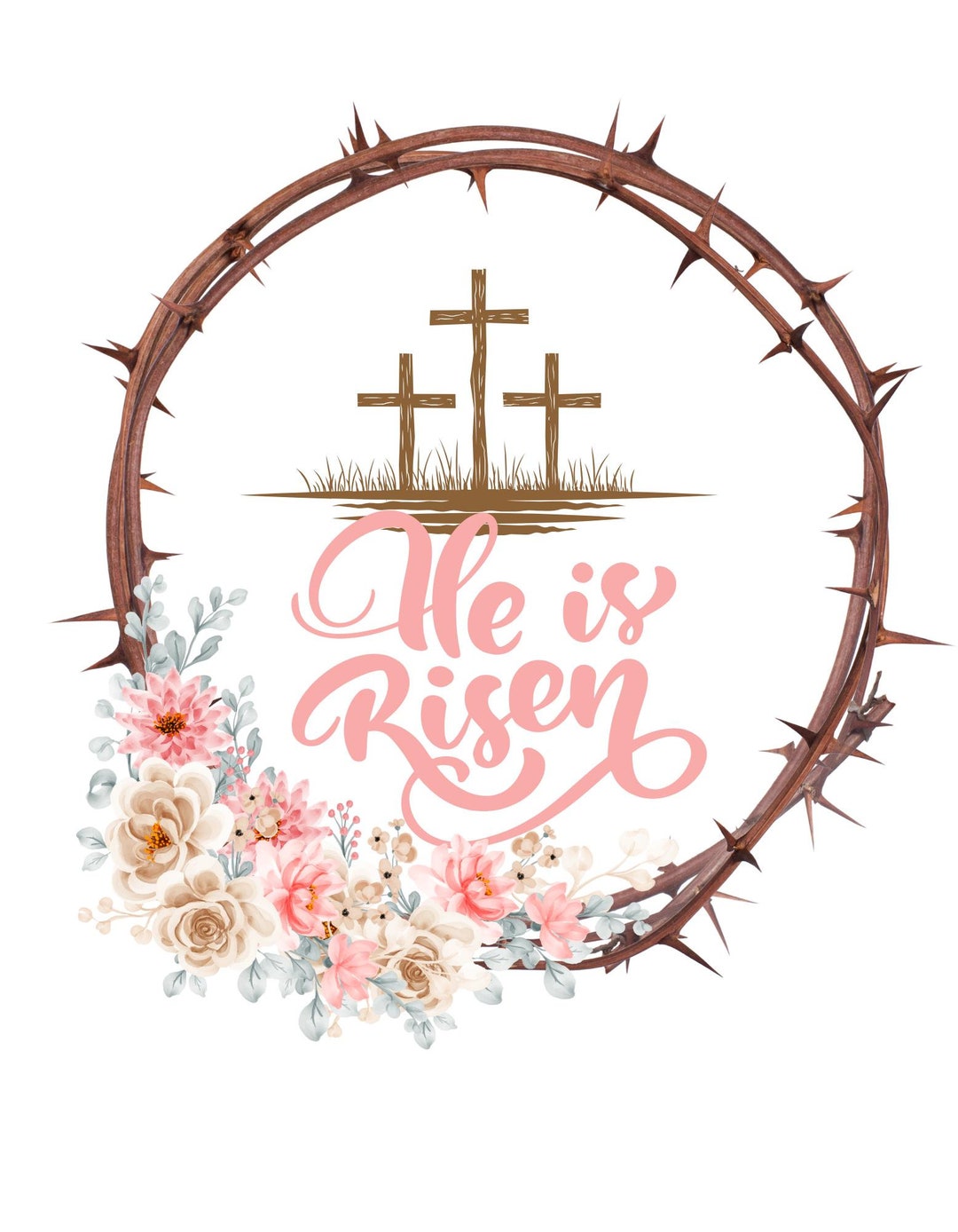 He is Risen, Easter, Floral and Three Rugged Crosses, Religious ...