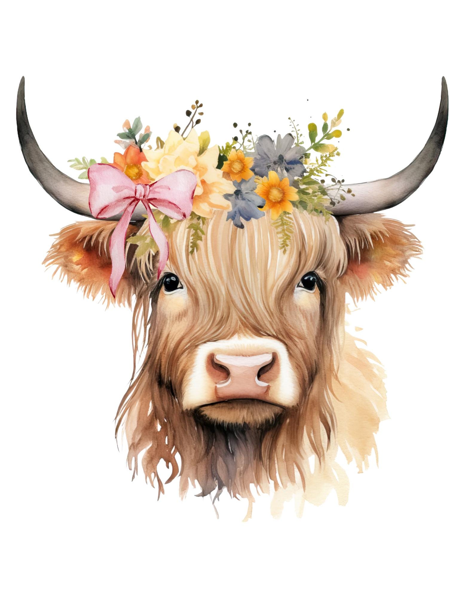 Floral Highland Cow, Digital File, PNG - Etsy
