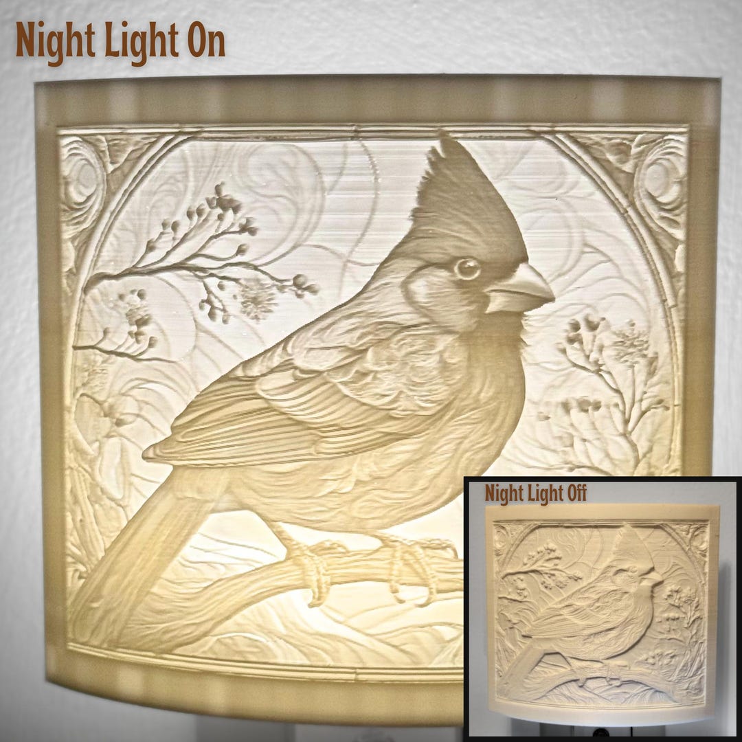 3D Printed Lithophane Cardinal Night Light Bird Lover Gift LED Light ...