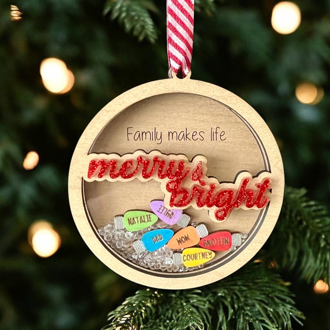 Personalized Family Christmas Shaker Ornament, Merry & Bright Custom ...