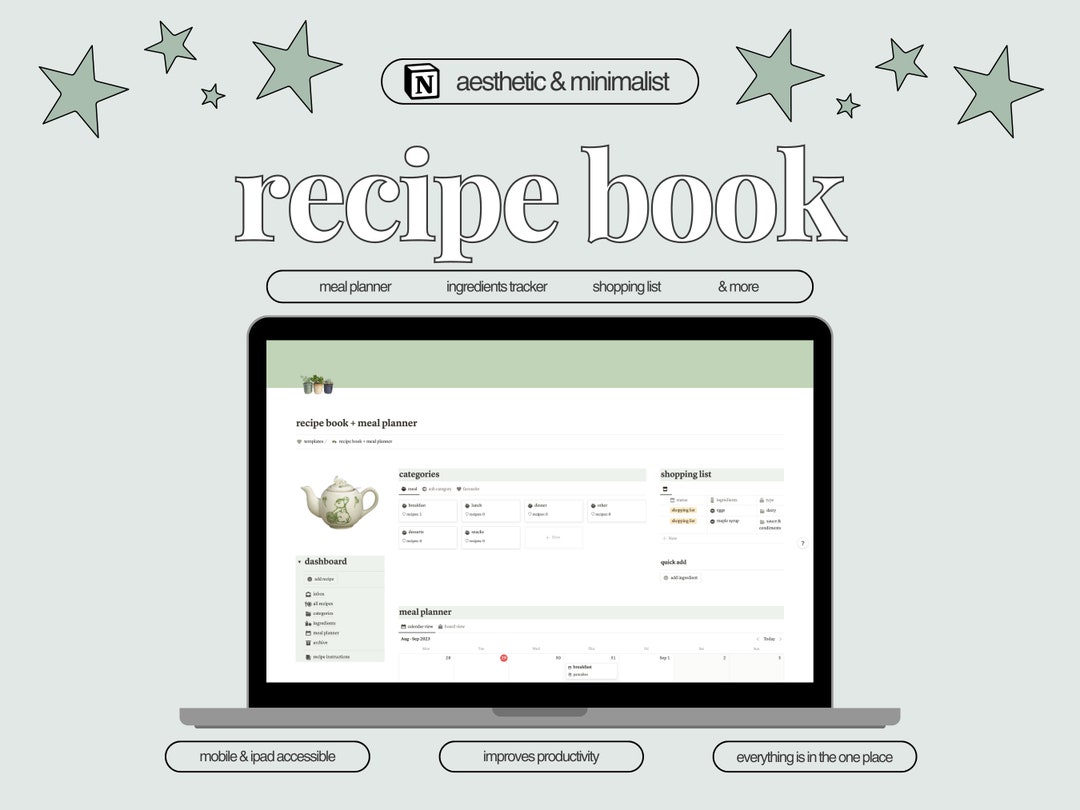 Recipe Book | Meal Planner | Notion Template | Recipe Planner | Digital ...