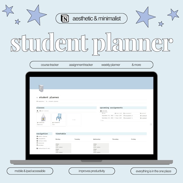 Blue Notion Student Planner - Etsy