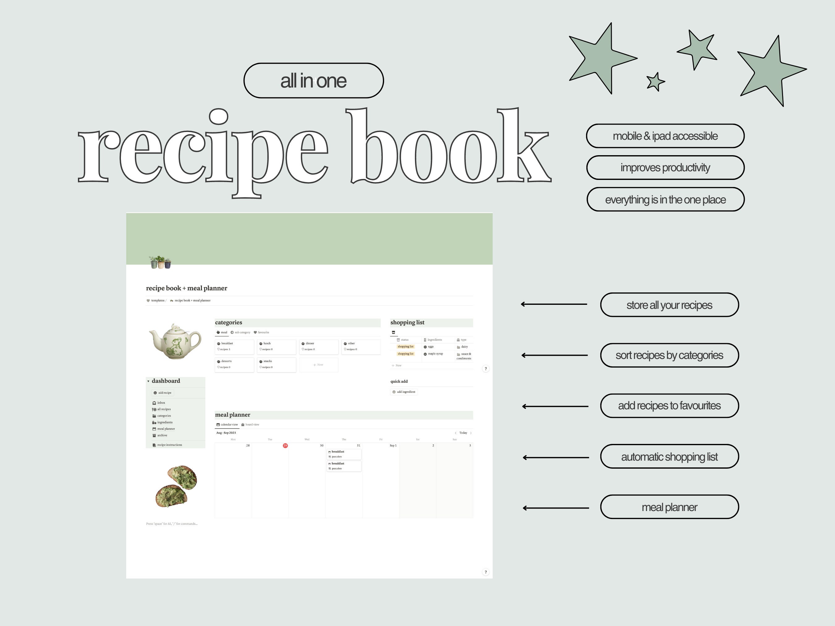 Recipe Book | Meal Planner | Notion Template | Recipe Planner | Digital ...