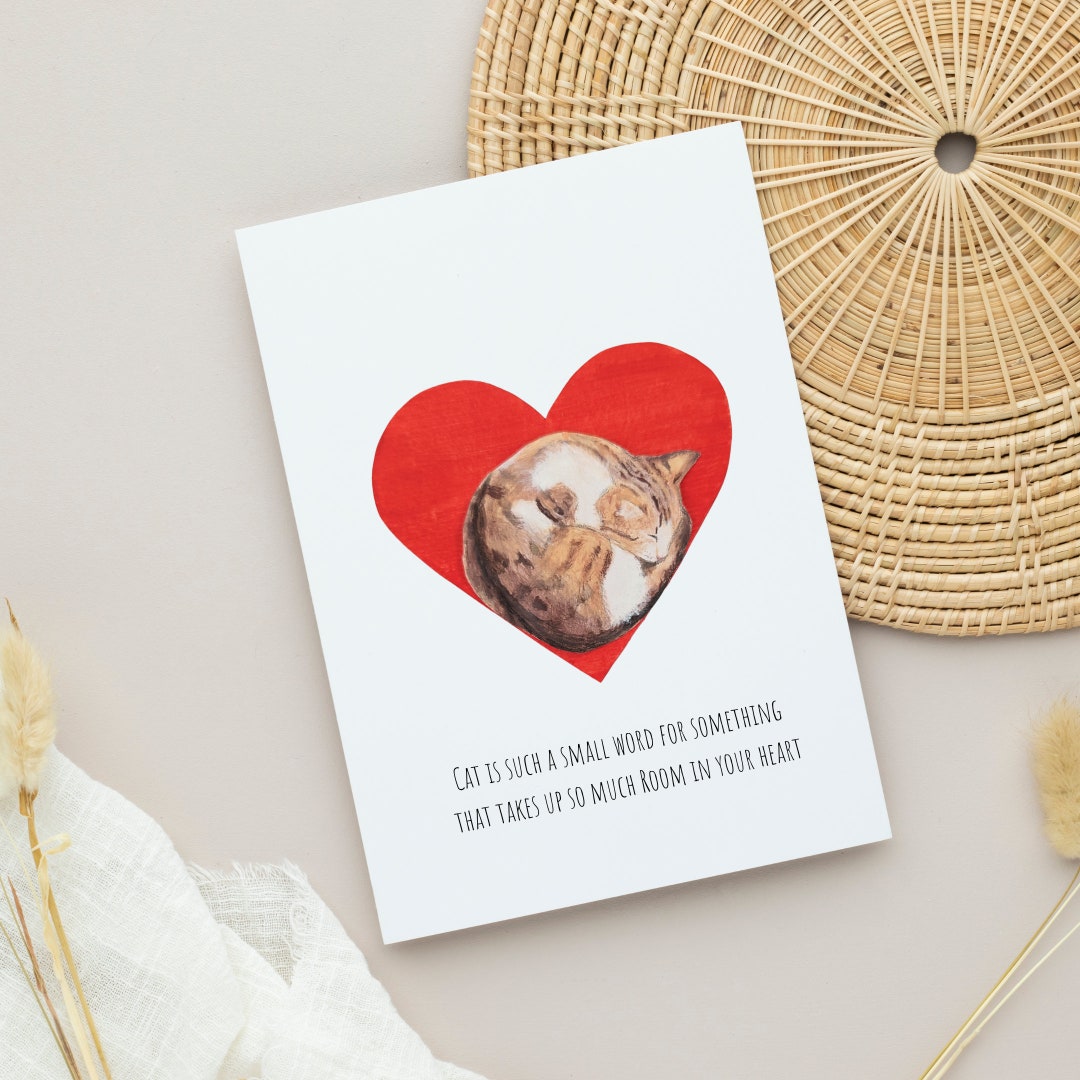 Cute Cat in Heart Card - Etsy