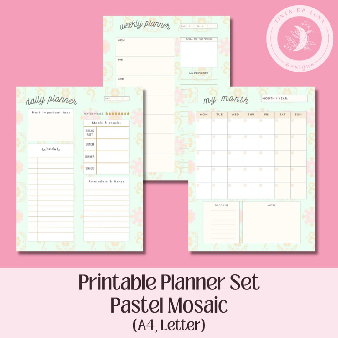 Pastel Mosaic Planner, Printable Planner, Daily Planner, Weekly Planner ...