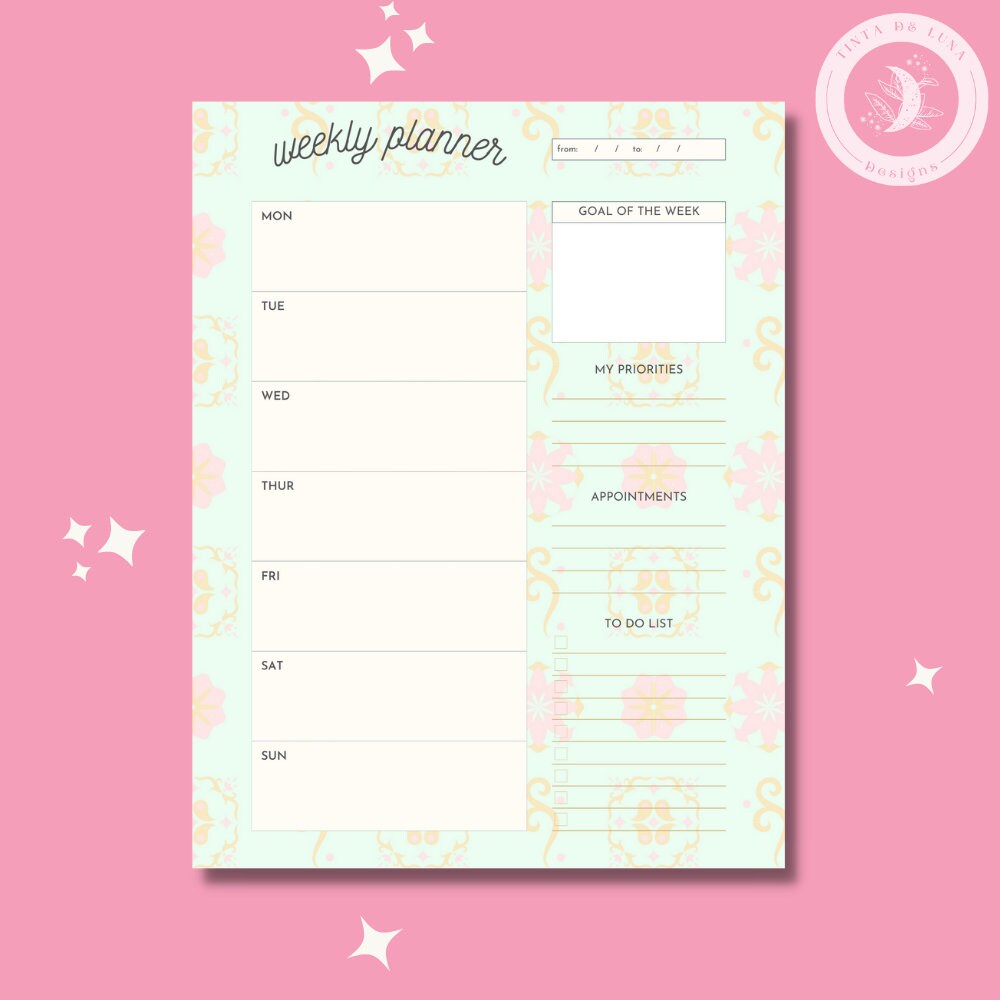 Pastel Mosaic Planner, Printable Planner, Daily Planner, Weekly Planner ...