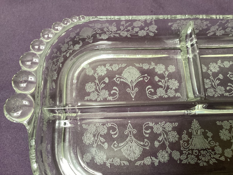 Clear Glass Depression Era Etched Relish Tray - Etsy