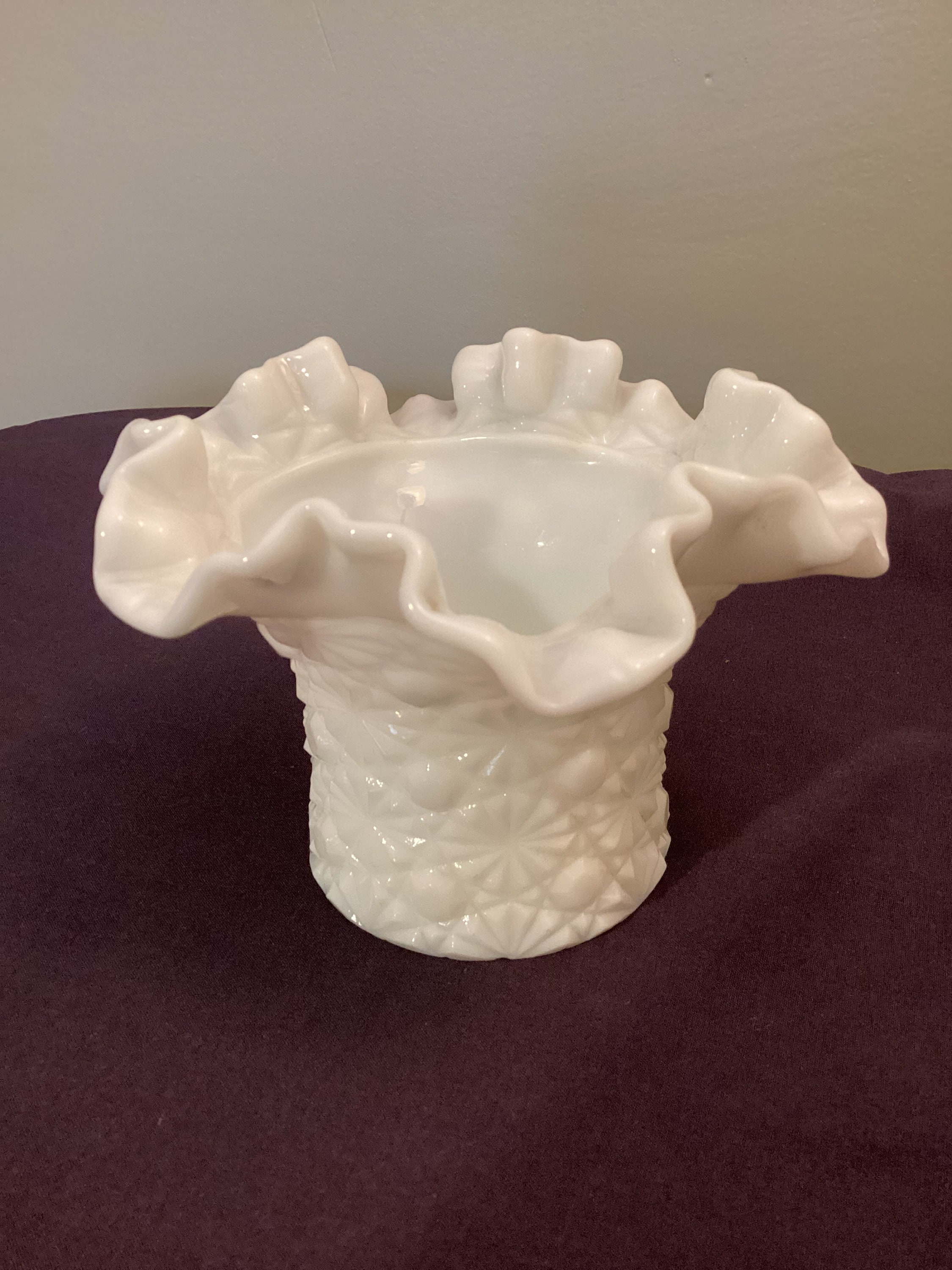 Vintage Daisy Button Fenton Style Milk Glass Top Hat Ruffled - Etsy