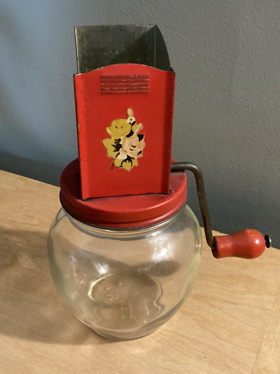 Vintage Red Grinder With Yellow Flowers - Etsy