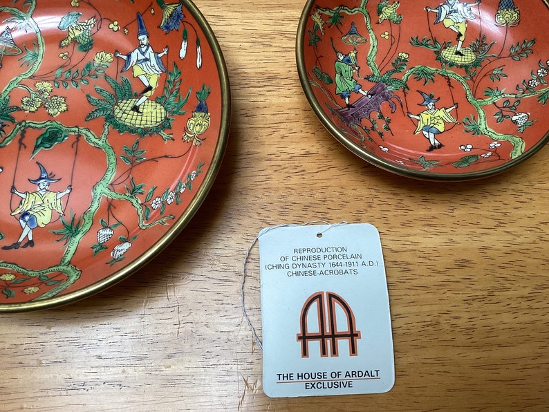 Chinese Acrobats Orange and Brass Finger Loop Bowl and Plate House of ...