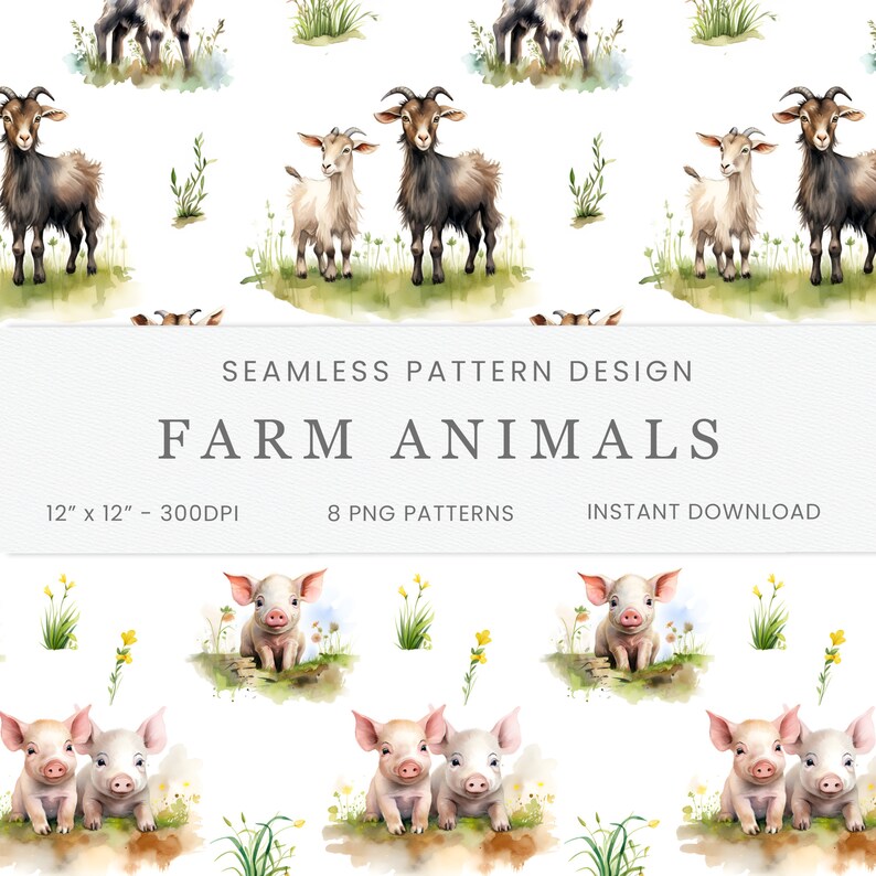 Farm Animals Seamless Patterns, Digital Paper, Instant Download ...