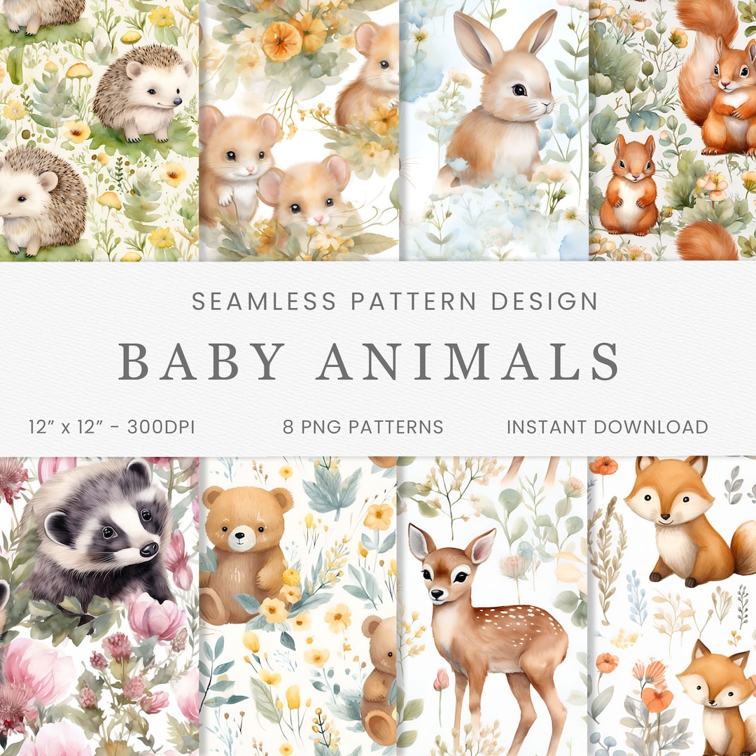 Baby Animals Woodland Seamless Patterns Digital Paper Woodland Animals ...