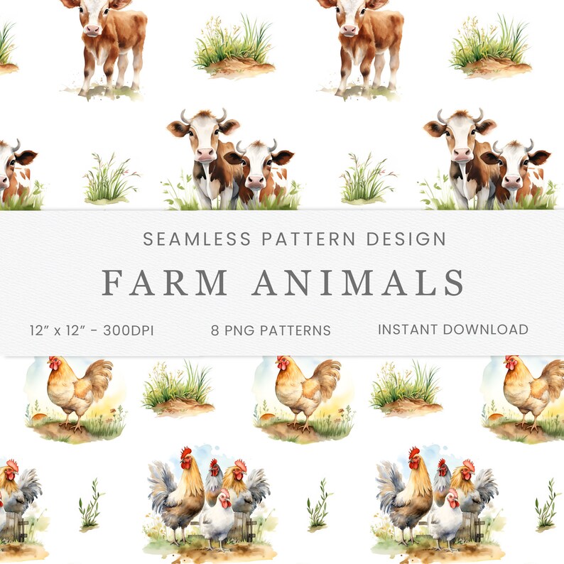 Farm Animals Seamless Patterns, Digital Paper, Instant Download ...