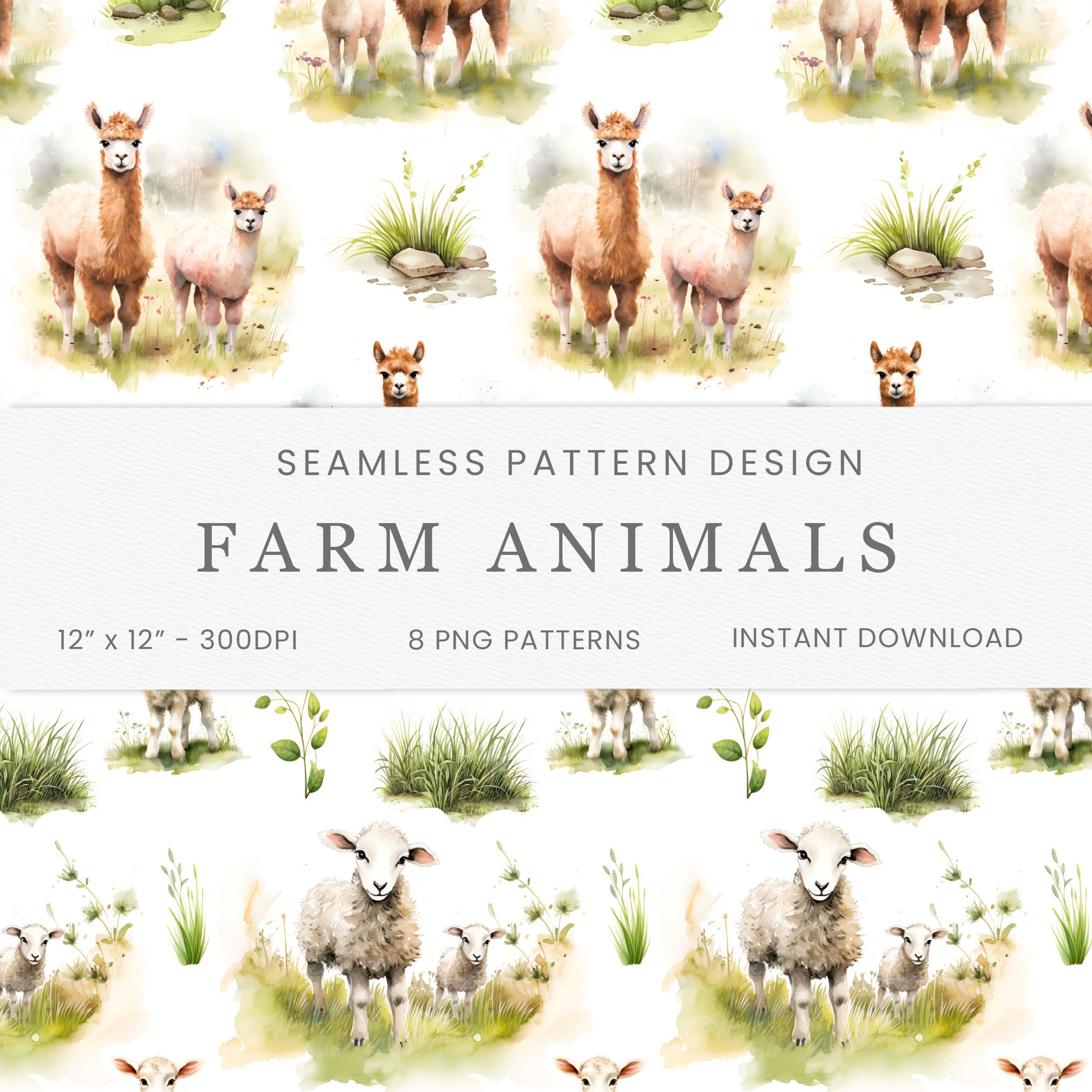 Farm Animals Seamless Patterns, Digital Paper, Instant Download ...
