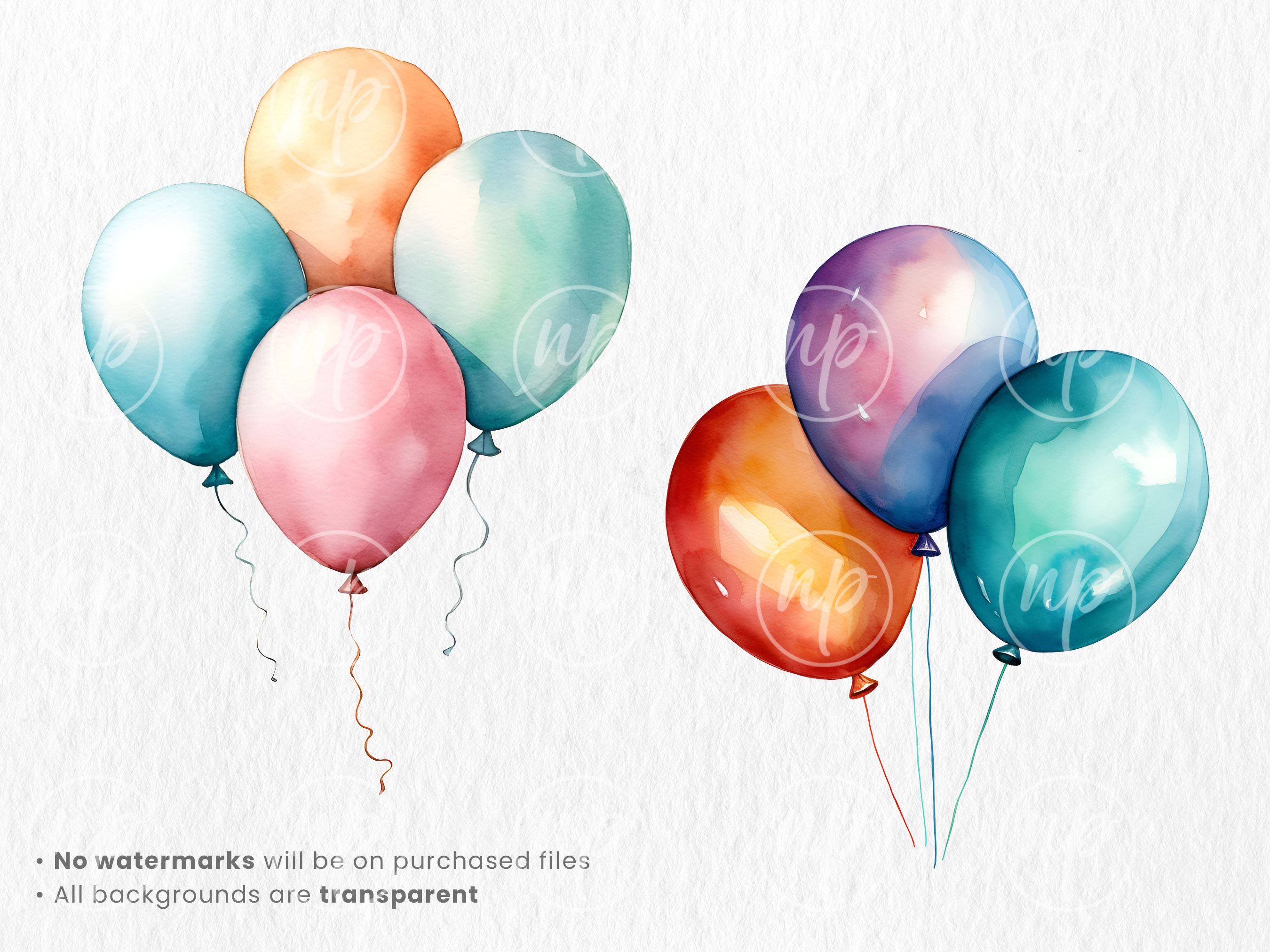 Balloons Watercolor Clipart | Digital Download | Transparent Background ...