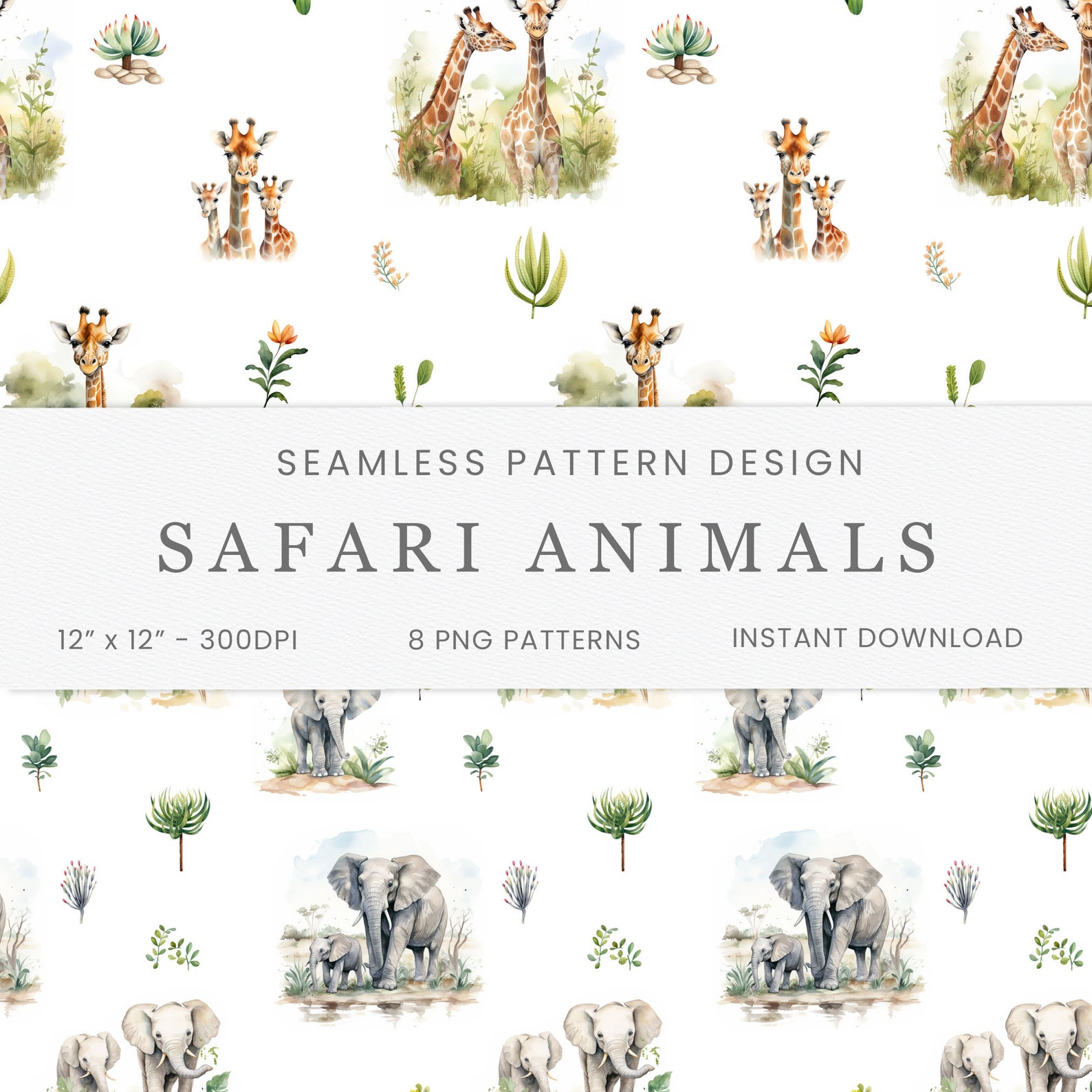 Safari Animals Seamless Patterns for Fabric, Digital Paper, Instant ...