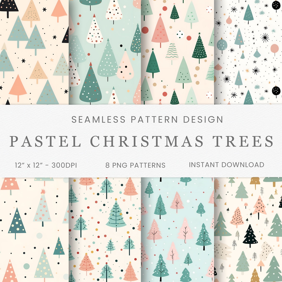 Pastel Christmas Trees Seamless Patterns, Digital Paper, Instant ...
