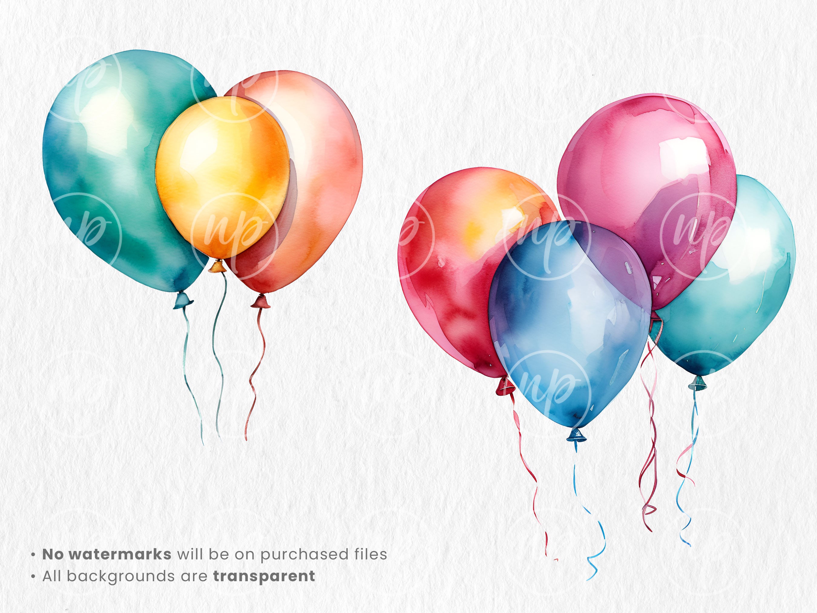 Balloons Watercolor Clipart | Digital Download | Transparent Background ...