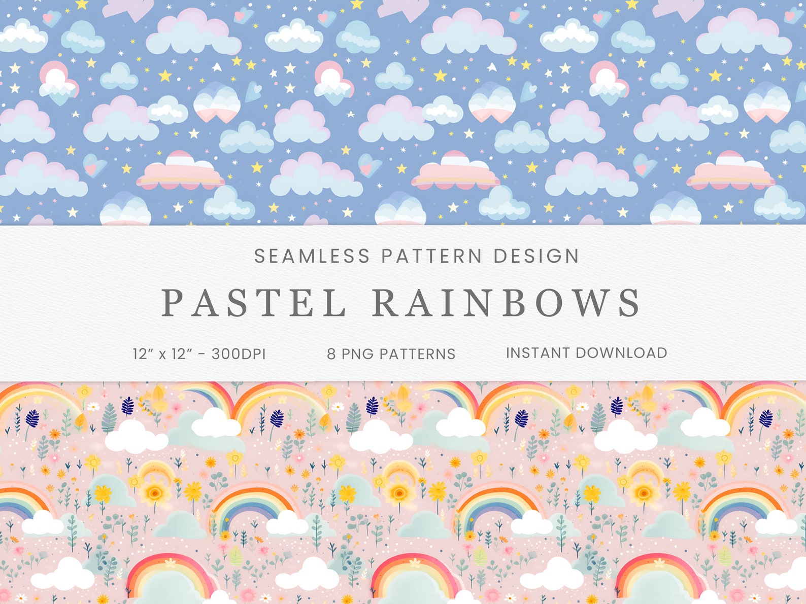 Pastel Rainbows Patterns, Digital Seamless Paper, Instant Download ...