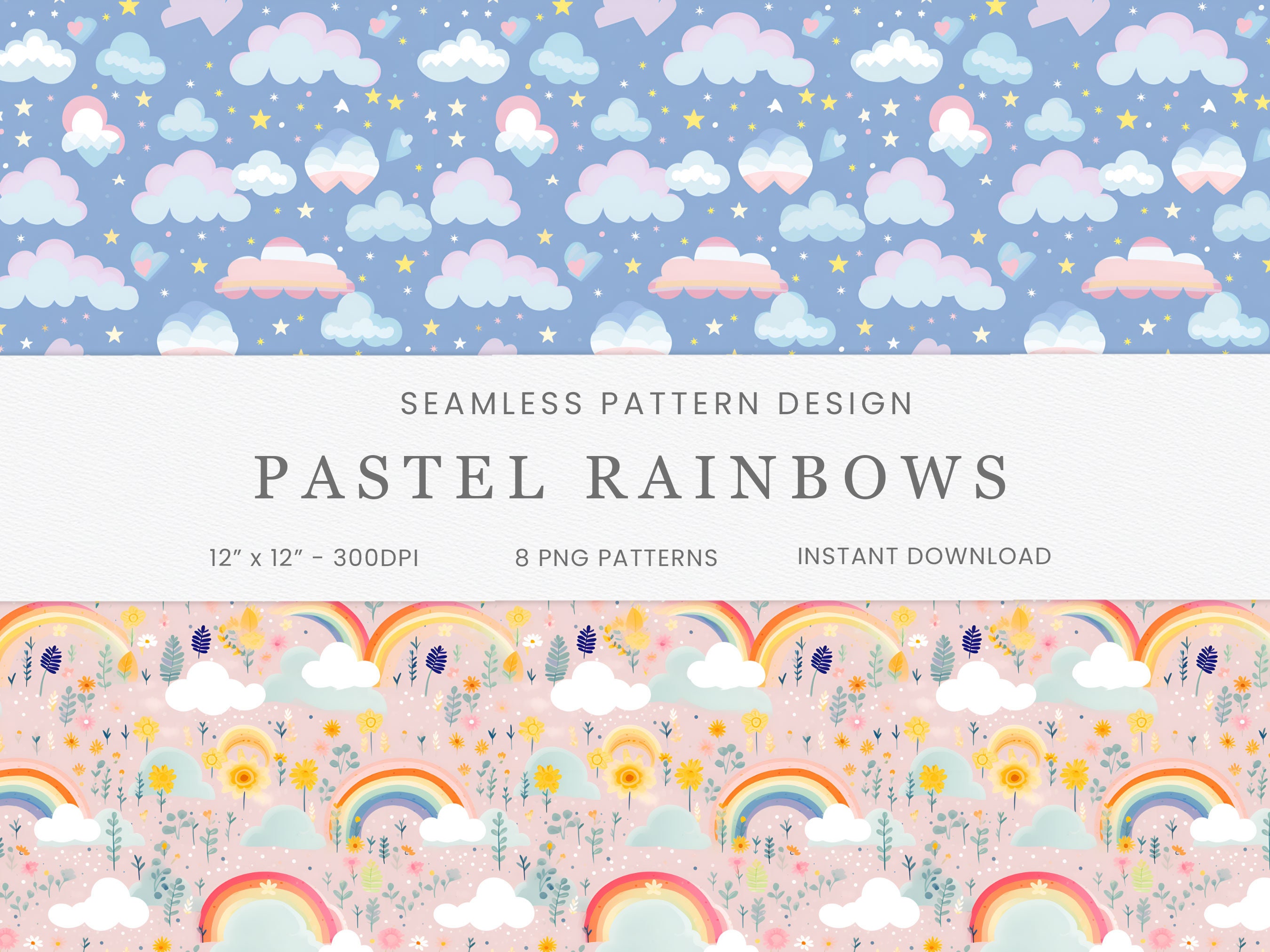 Pastel Rainbows Patterns, Digital Seamless Paper, Instant Download ...