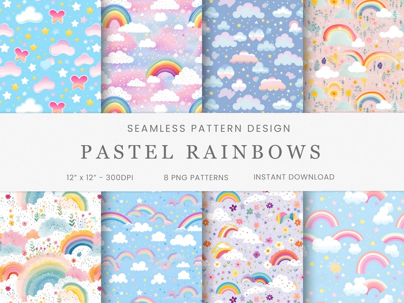 Pastel Rainbows Patterns, Digital Seamless Paper, Instant Download ...