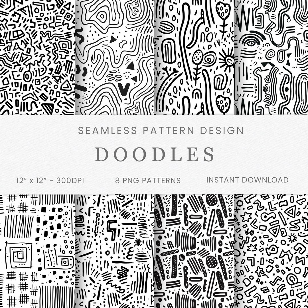 Black and White Seamless Patterns, Digital Paper, Instant Download ...