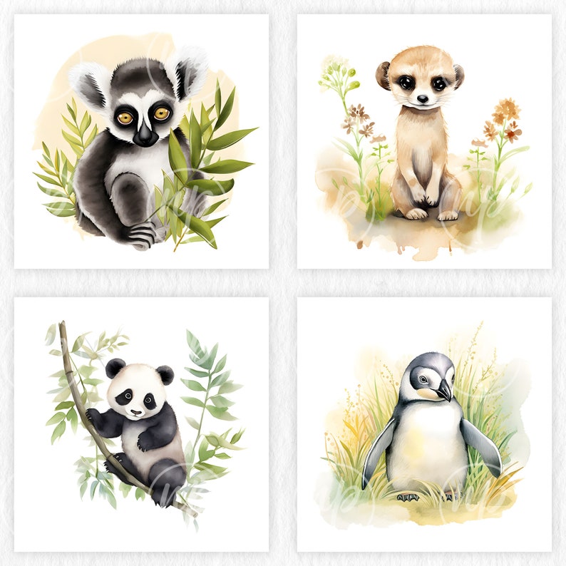 Baby Zoo Animals Watercolor Clipart, JPG Bundle, Instant Download, 20 ...