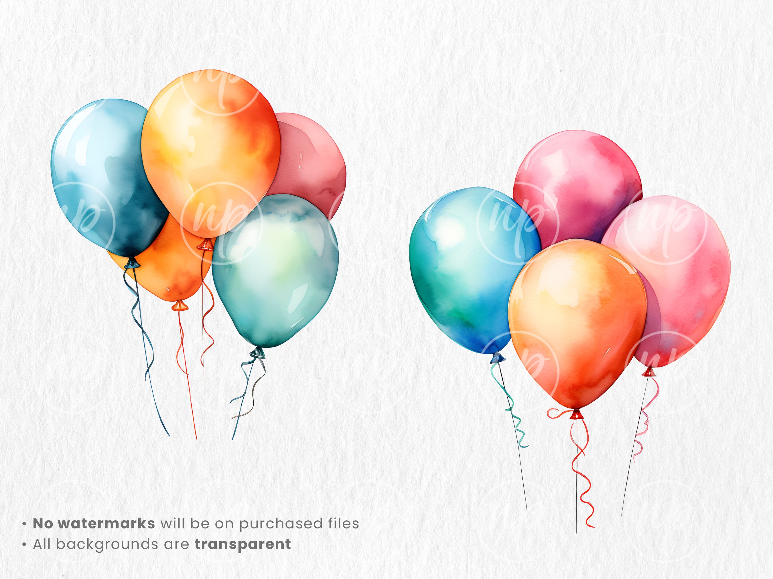 Balloons Watercolor Clipart | Digital Download | Transparent Background ...