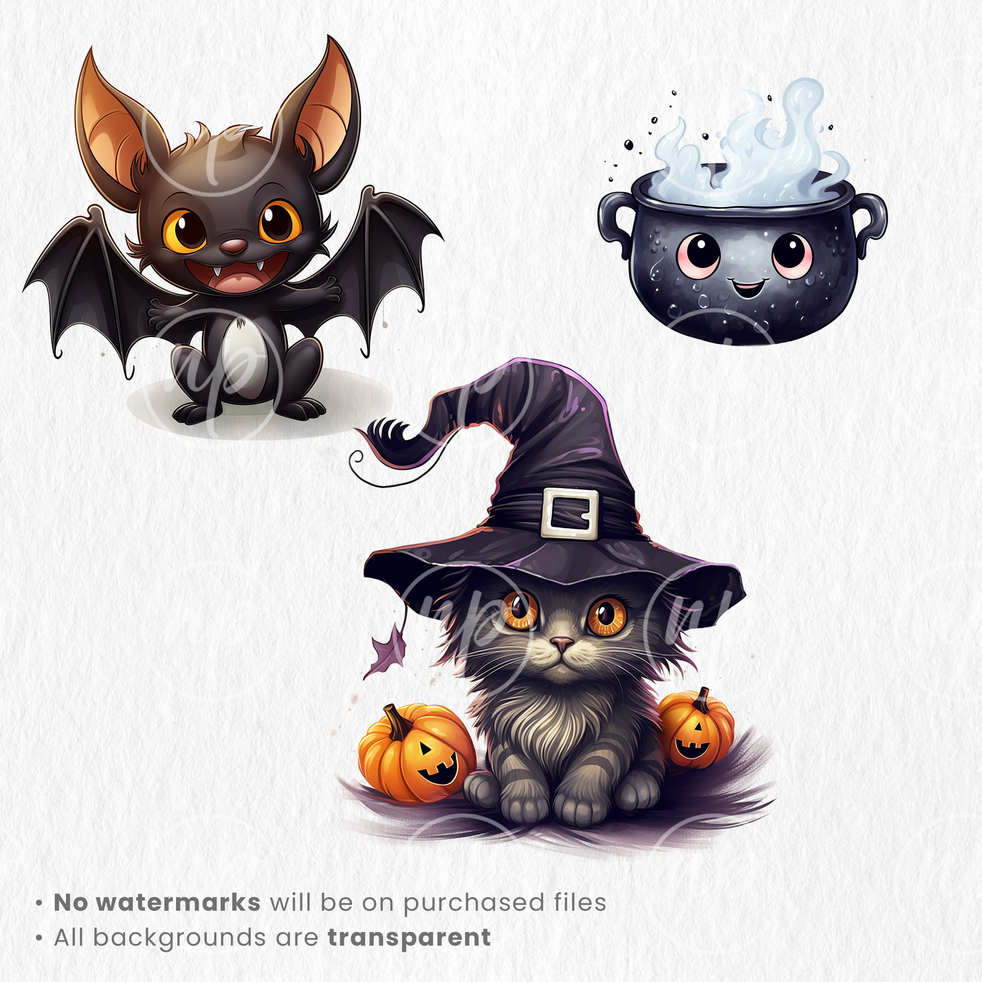 Cute Halloween Clipart | Bundle of 20 Pngs With Transparent Backgrounds ...