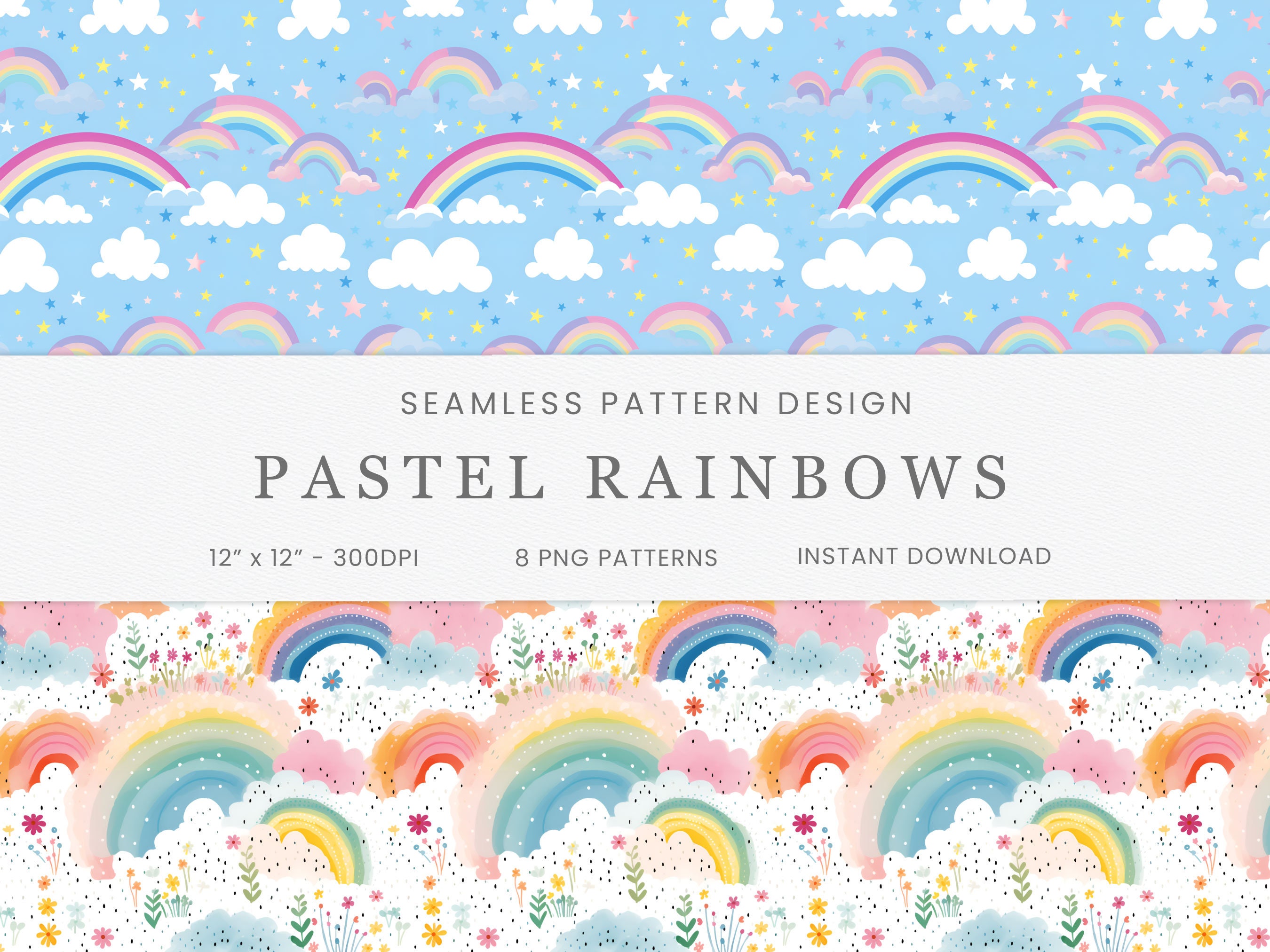 Pastel Rainbows Patterns, Digital Seamless Paper, Instant Download ...