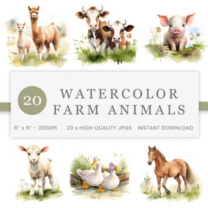 Farm Animals Watercolor Clipart, JPG Bundle, Instant Download, 20 High ...