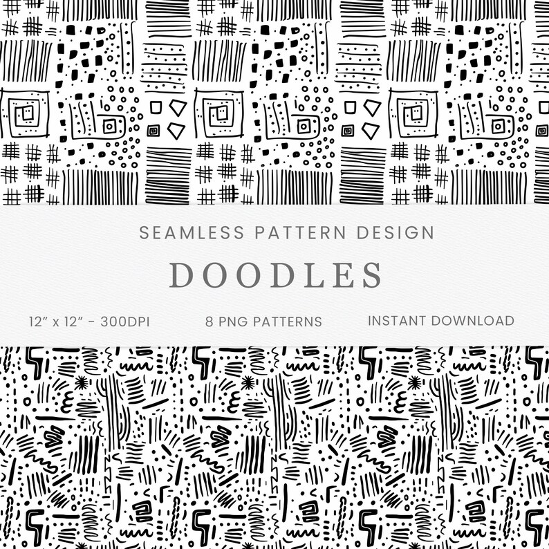 Black and White Seamless Patterns, Digital Paper, Instant Download ...