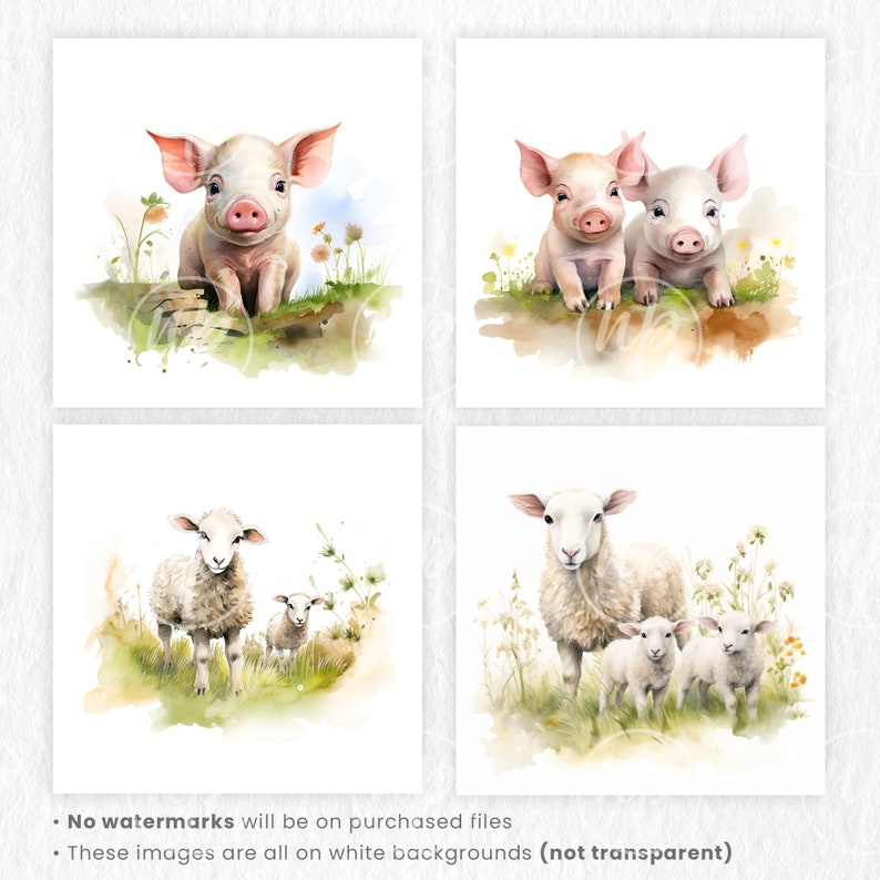 Farm Animals Watercolor Clipart, JPG Bundle, Instant Download, 20 High ...