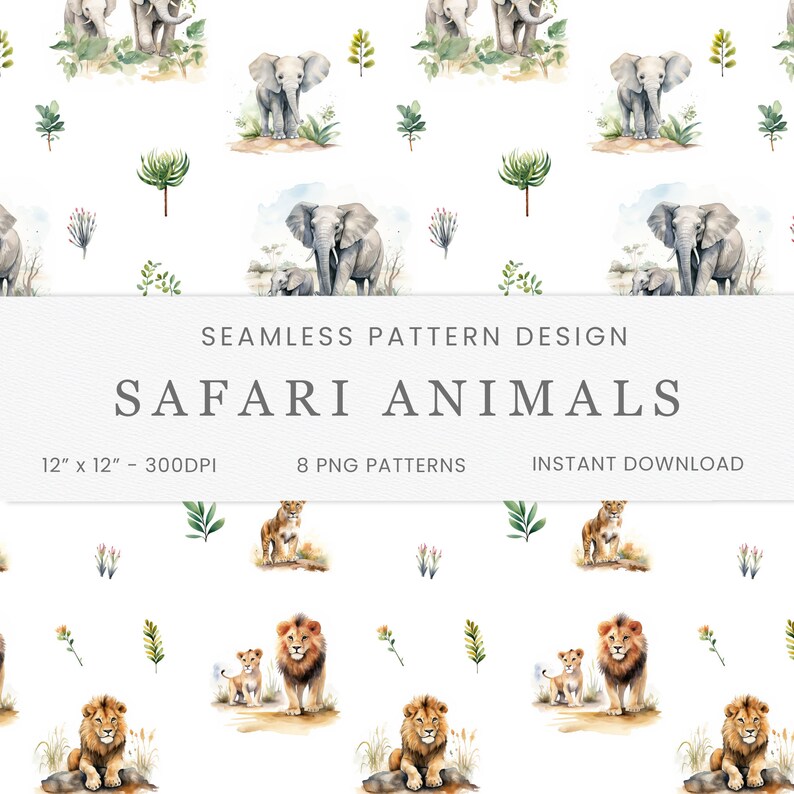 Safari Animals Seamless Patterns for Fabric, Digital Paper, Instant ...