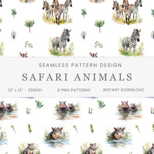 Safari Animals Seamless Patterns for Fabric, Digital Paper, Instant ...