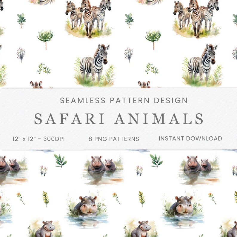 Safari Animals Seamless Patterns for Fabric, Digital Paper, Instant ...