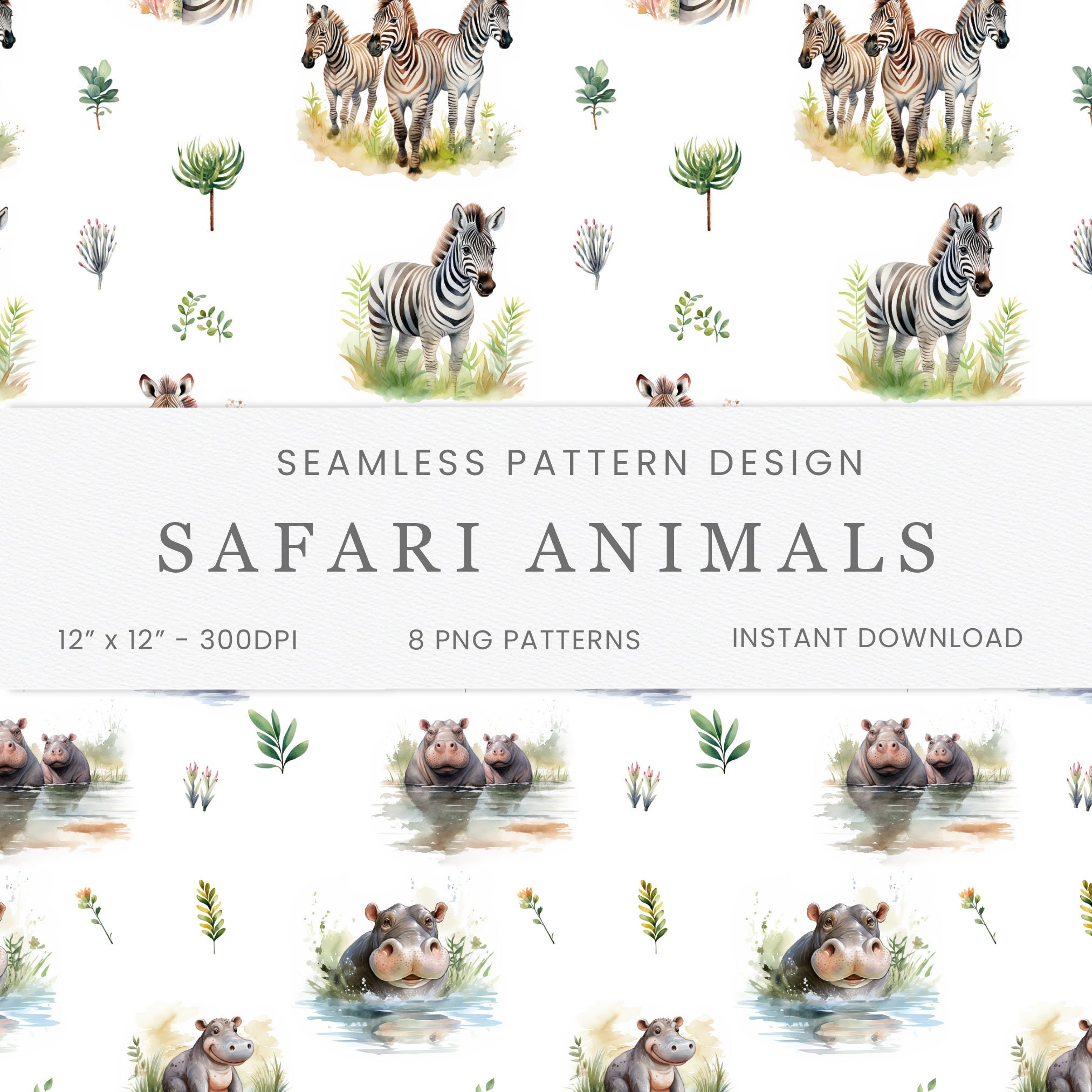 Safari Animals Seamless Patterns for Fabric, Digital Paper, Instant ...